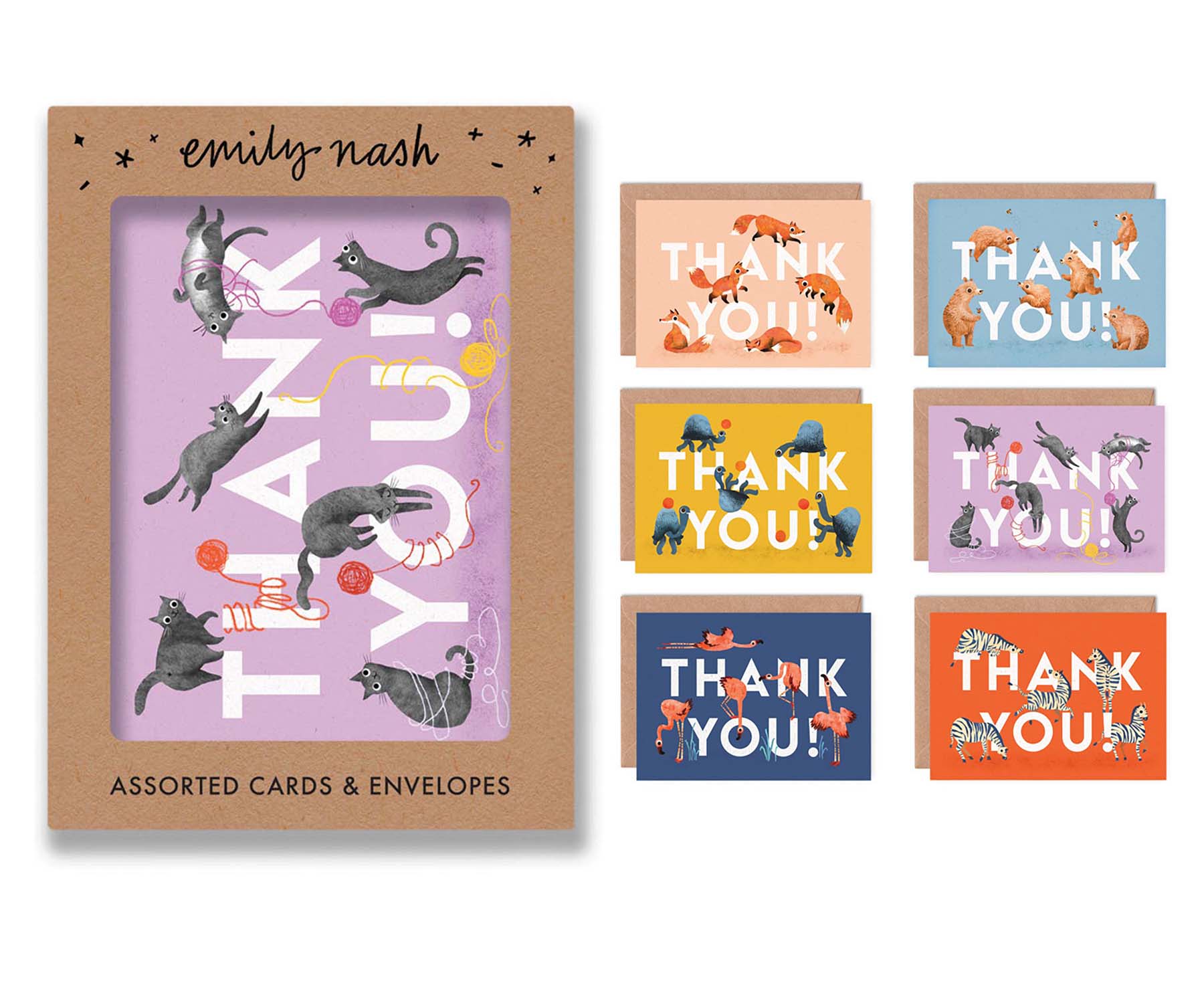 Pack of 6 Assorted Animals Thank You Cards – The Letter Arty
