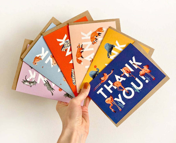 Pack of 6 Assorted Animals Thank You Cards – The Letter Arty